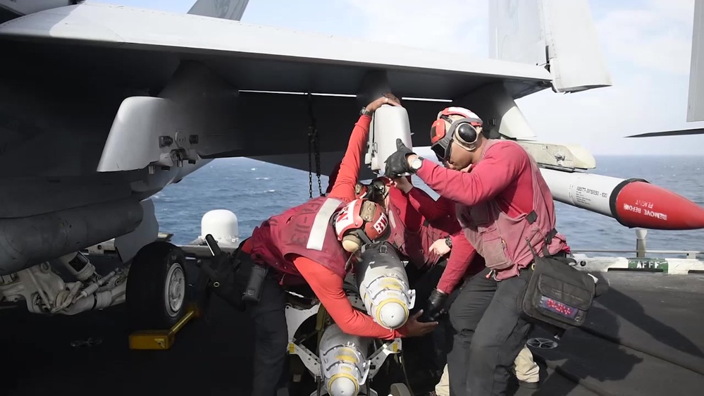 DVIDS - Video - Sailors aboard the aircraft carrier USS Theodore Roosevelt (CVN 71) load ...