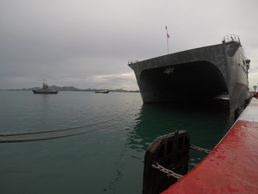 DVIDS - Video - USNS Brunswick (T-EPF 6) departs Sattahip, Thailand