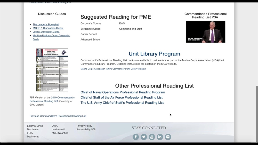 DVIDS - Video - Professional Military Education: Commandant’s Reading List
