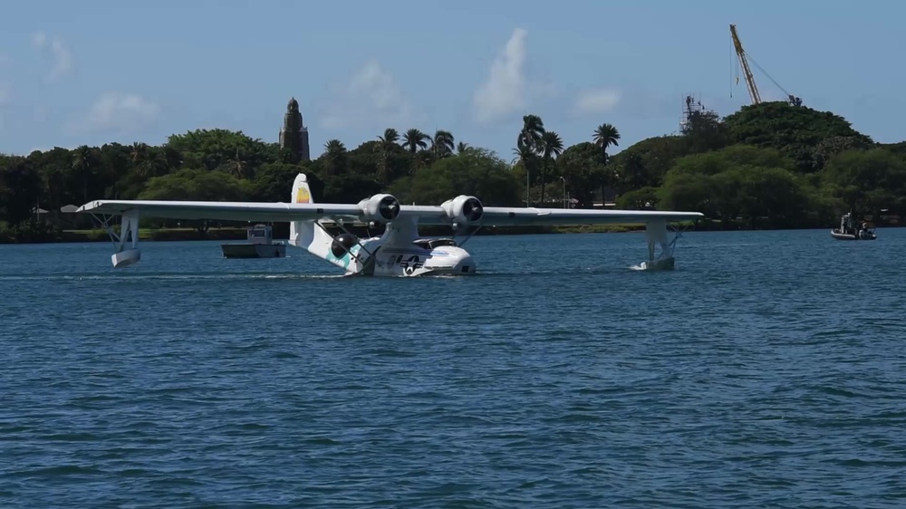 DVIDS - Video - Historic PBY Catalina takes off from waters of Pearl Harbor