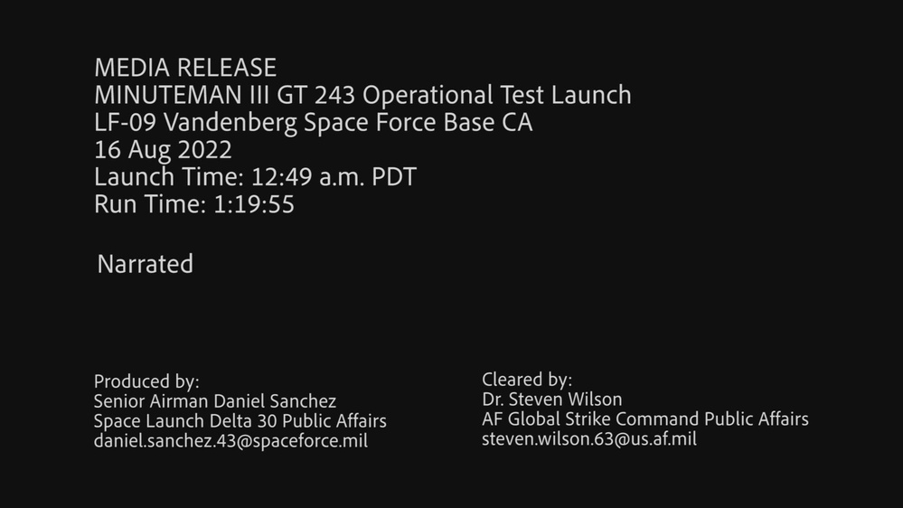 DVIDS - Video - GT243 Launches from Vandenberg