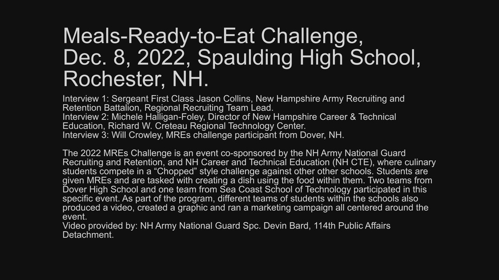 DVIDS - Video - Meals-Ready-To-Eat Challenge, Dec. 8, 2022, Spaulding ...