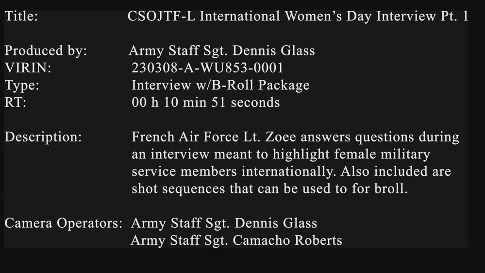 DVIDS - Video - CSOJTF-L International Women's Day Interview Pt. 1