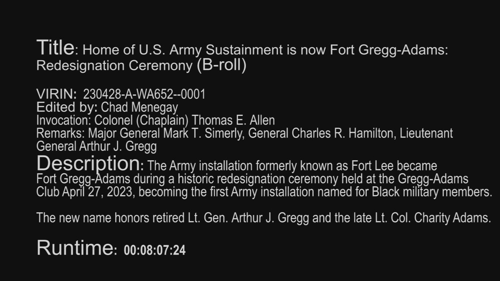 DVIDS - Video - Fort Gregg-Adams Redesignation Ceremony (B-Roll)