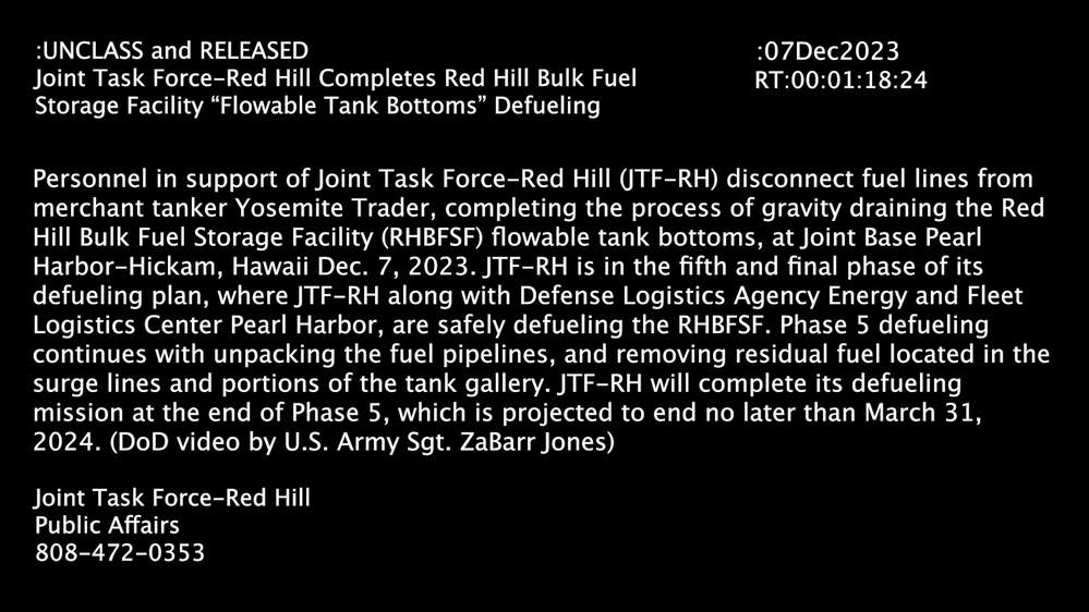 DVIDS - Video - Joint Task Force-Red Hill Completes Red Hill Bulk Fuel ...