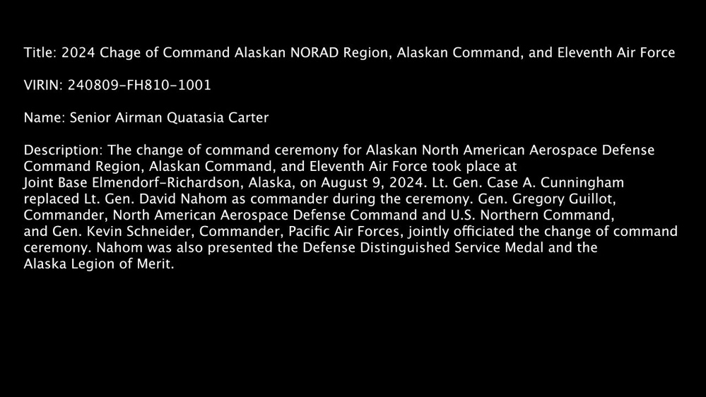 DVIDS - Video - 2024 Chage of Command Alaskan NORAD Region, Alaskan ...
