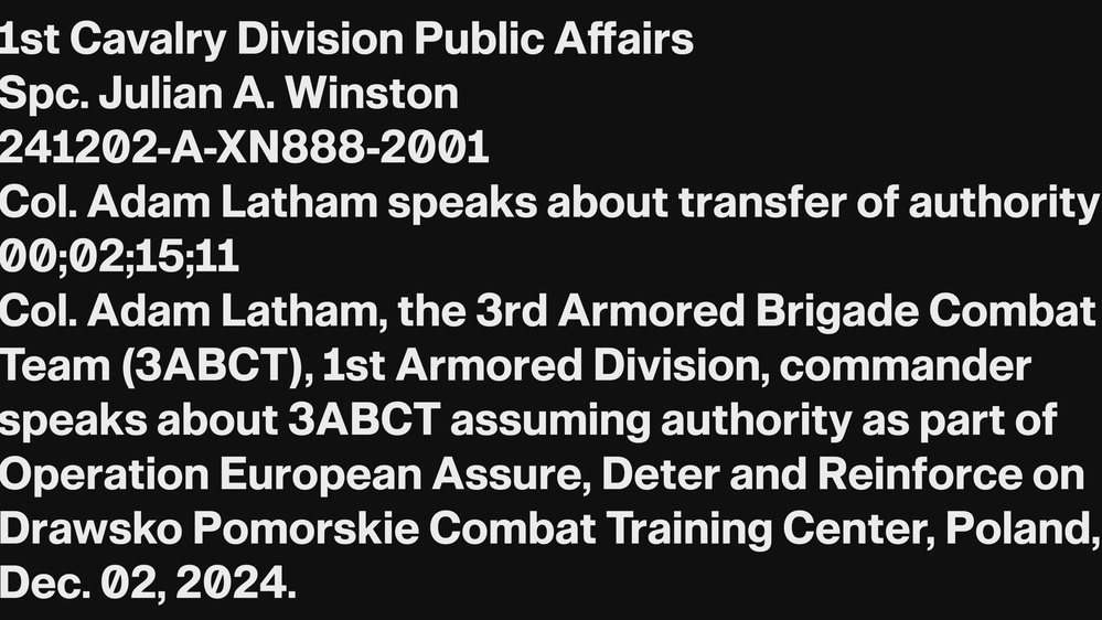 DVIDS - Video - Col. Adam Latham Speaks on Transfer of Authority