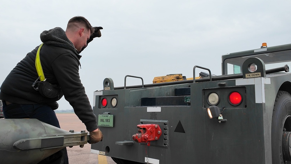 DVIDS - Video - 69th EMXS Airman tow the B-52 Stratofortress