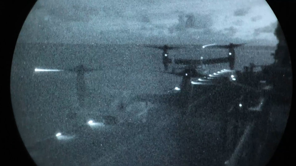 DVIDS - Video - 22nd MEU(SOC) | Night Flight Operations on USS Iwo Jima