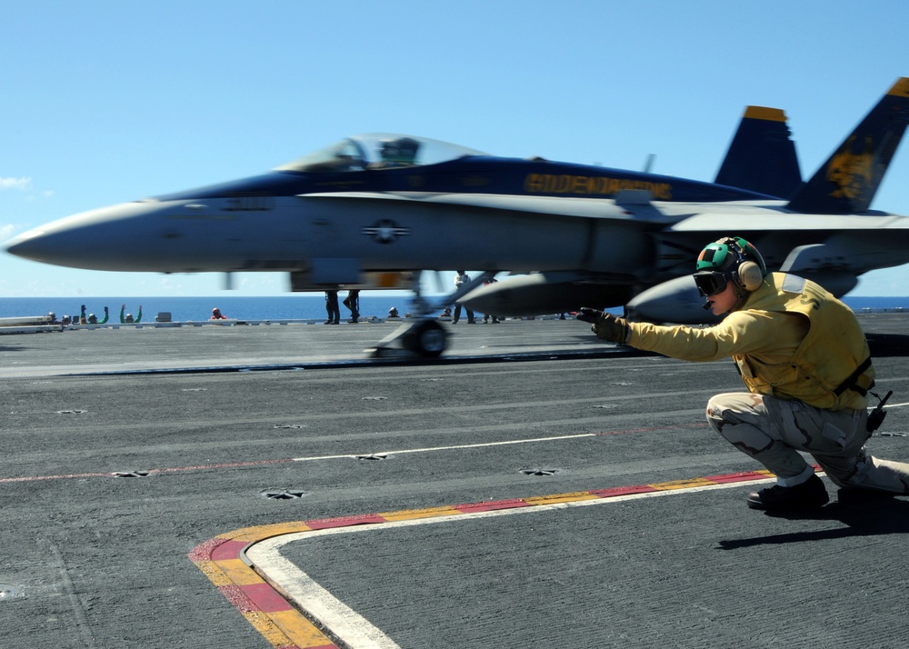 DVIDS - Images - Navy Hornet shoots off from the bow catapult
