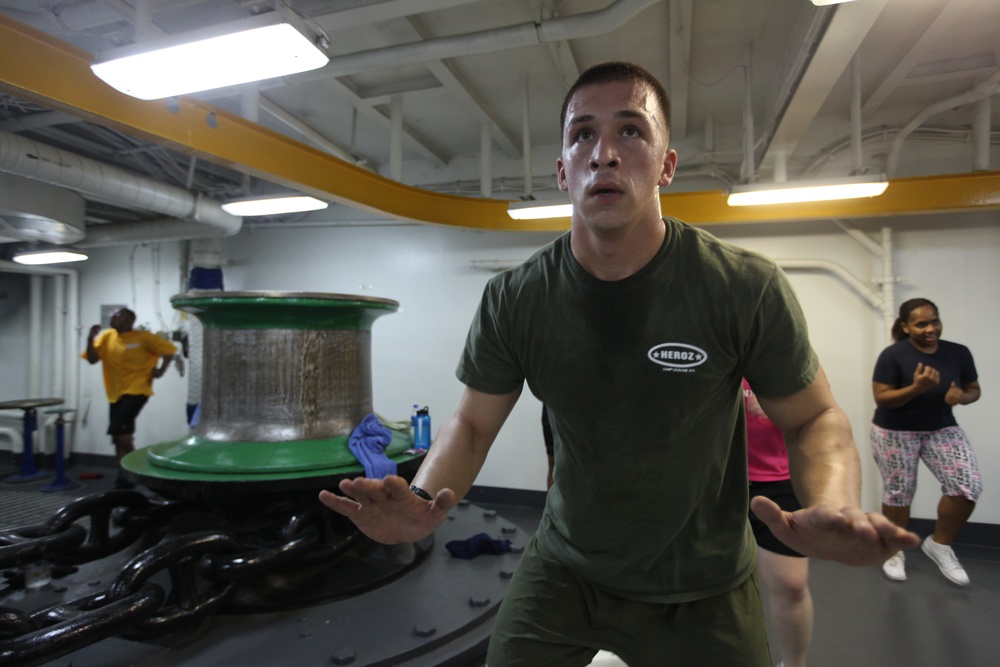 DVIDS - News - Exercise in creativity: Marines, sailors stay fit aboard ...