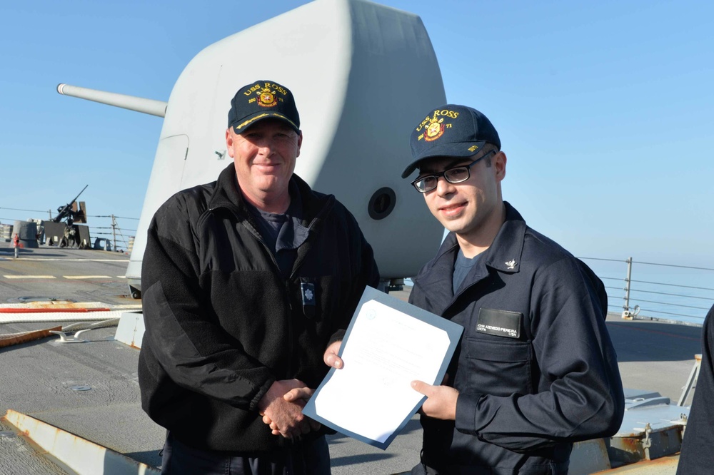 DVIDS - Images - Promotion ceremony aboard USS Ross [Image 2 of 2]