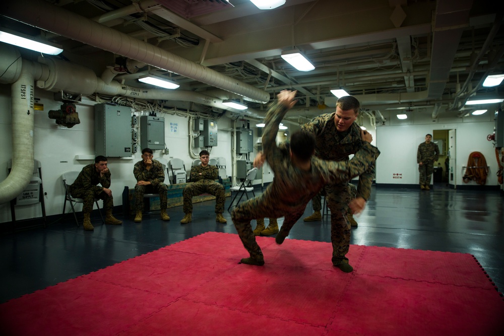DVIDS - Images - BLT 1/5, 31st MEU Marines test MCMAP knowledge at sea ...