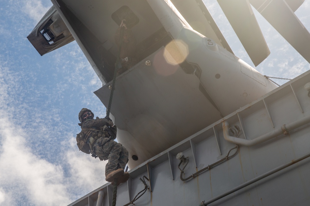 DVIDS - Images - MRF USS America fast roping [Image 6 of 6]