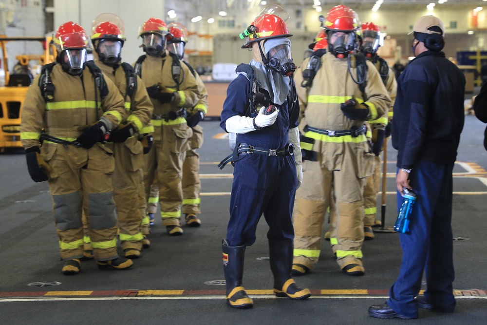 DVIDS - Images - Dual Carrier Cross Deck firefighting drill [Image 1 of 5]