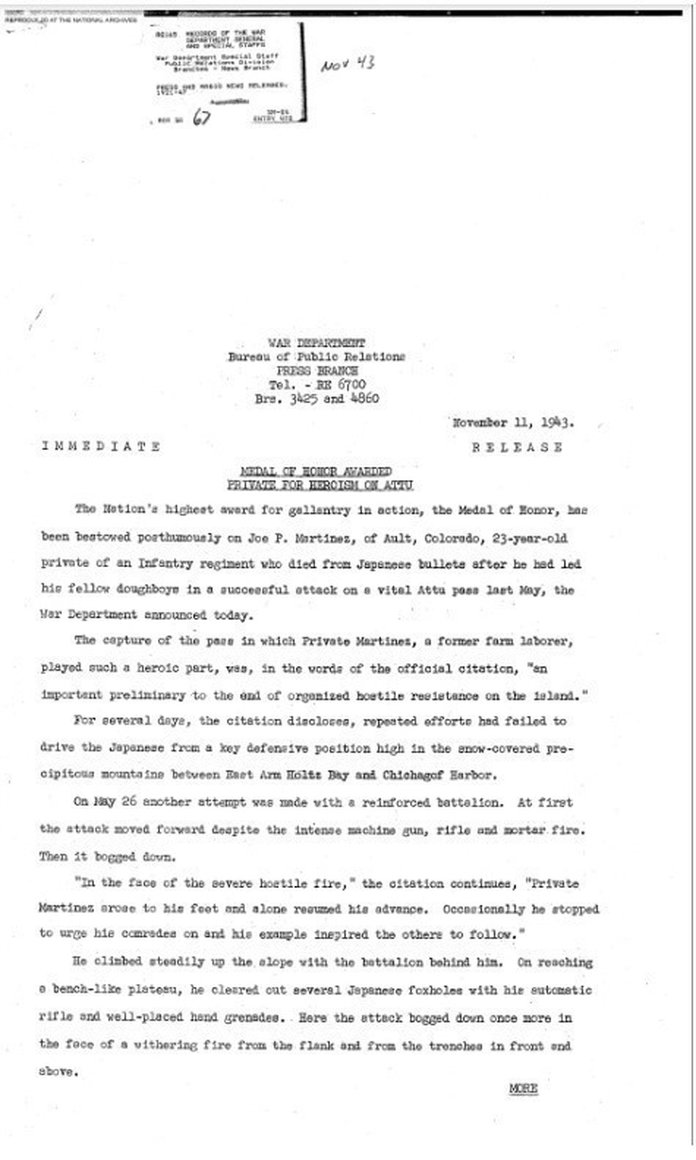 DVIDS - Images - Pvt. Joseph P. Martinez: Medal of Honor for Actions on ...