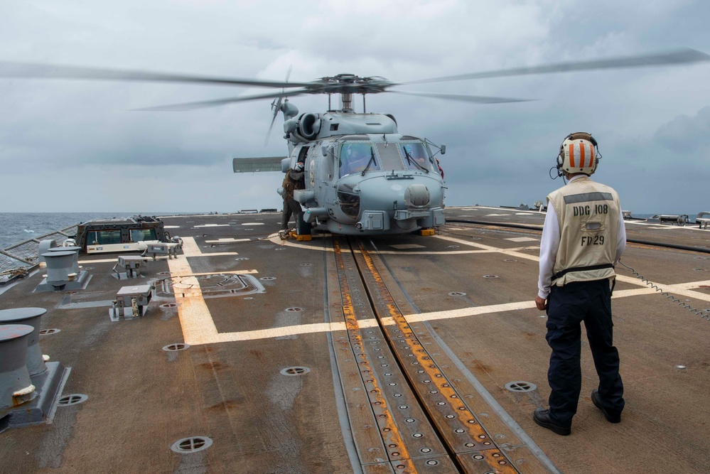 DVIDS - Images - Wayne E. Meyer Sailor Signals Helicopter [Image 3 of 3]