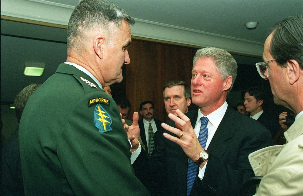 DVIDS - Images - President Clinton talks to JCS chairman Gen. Shelton ...