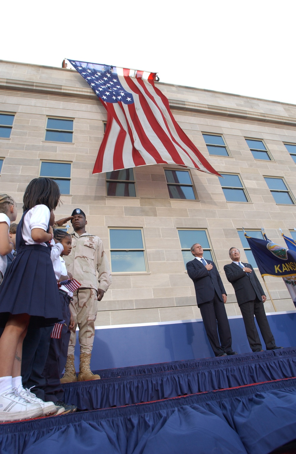 DVIDS - Images - President Bush and Secretary Rumsfeld look up to see ...