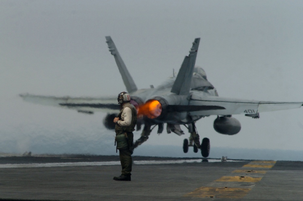 DVIDS - Images - A flight deck crewmember watches for the next launch.