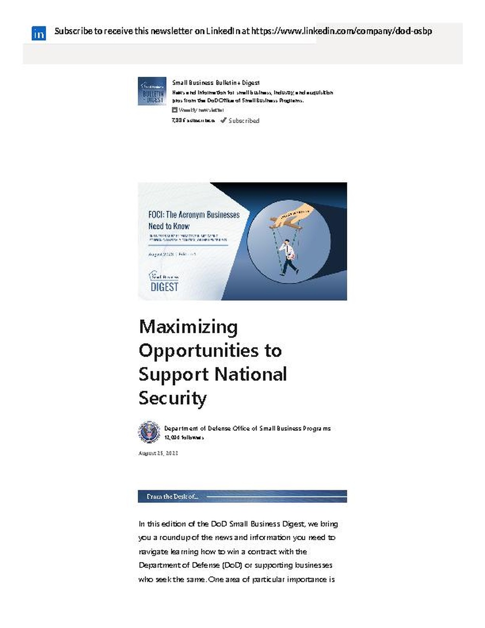 DVIDS - Publications - DoD Small Business Bulletin+Digest - 08.25.2023